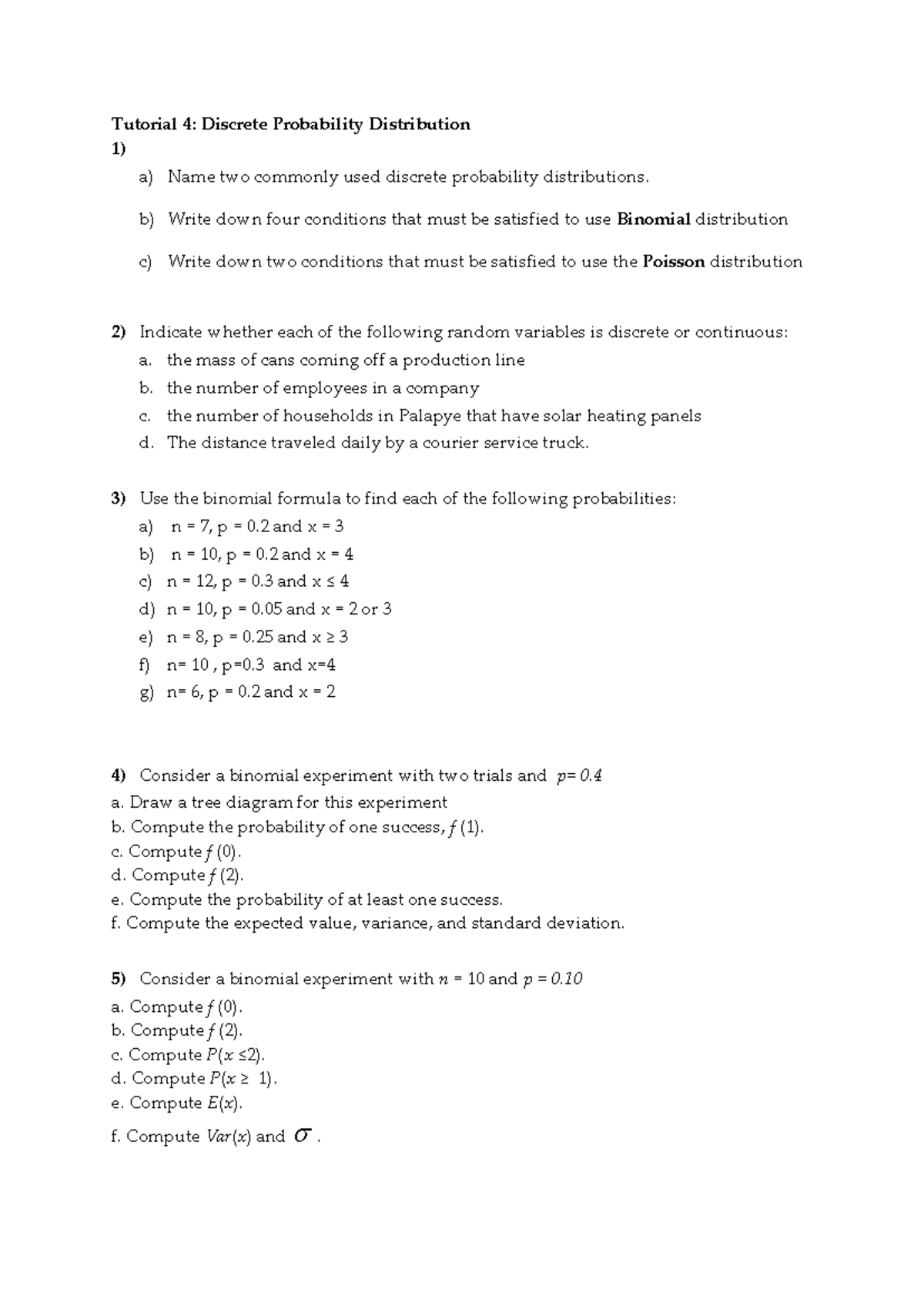 Tutorial 4: Discrete Probability Distribution Analysis and Exercises - Studocu