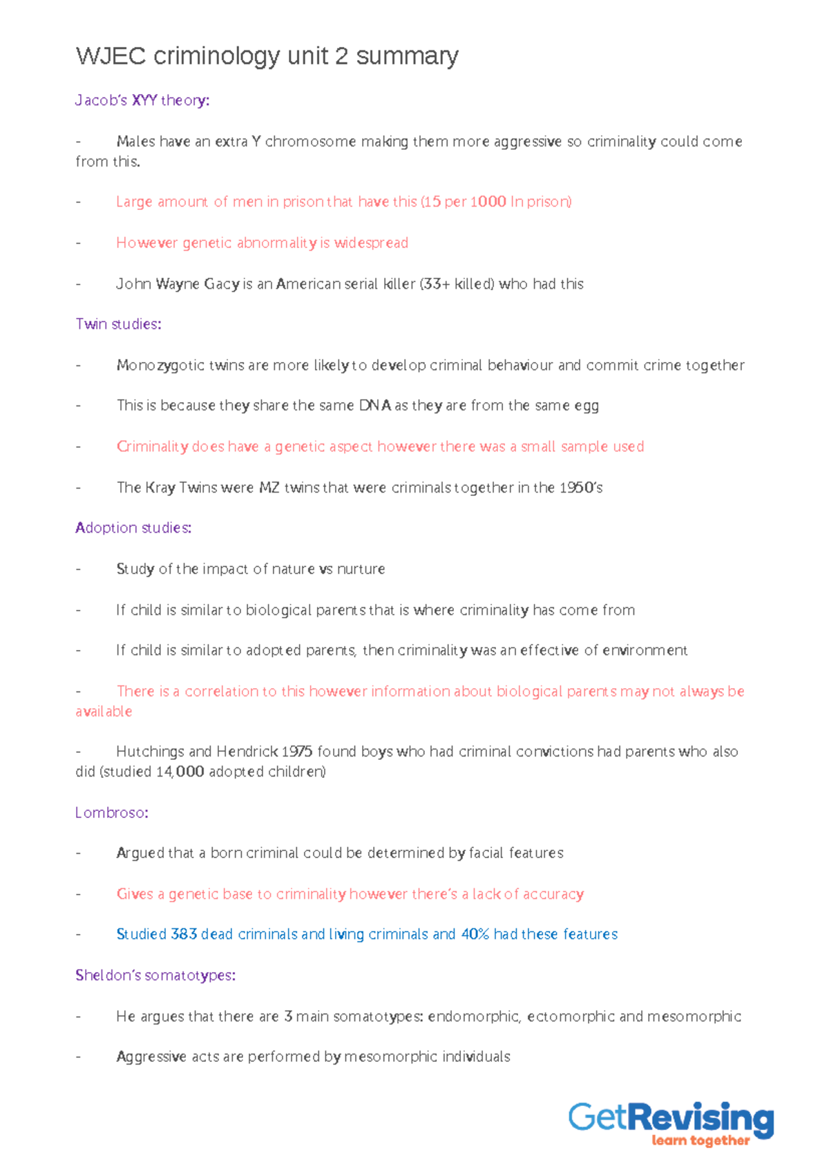 WJEC Criminology Unit 2: Key Theories and Concepts Overview - Studocu