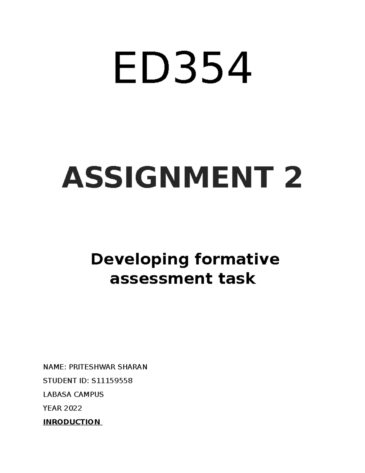S11159558 ED354 A2 - Human development - ED ASSIGNMENT 2 Developing ...