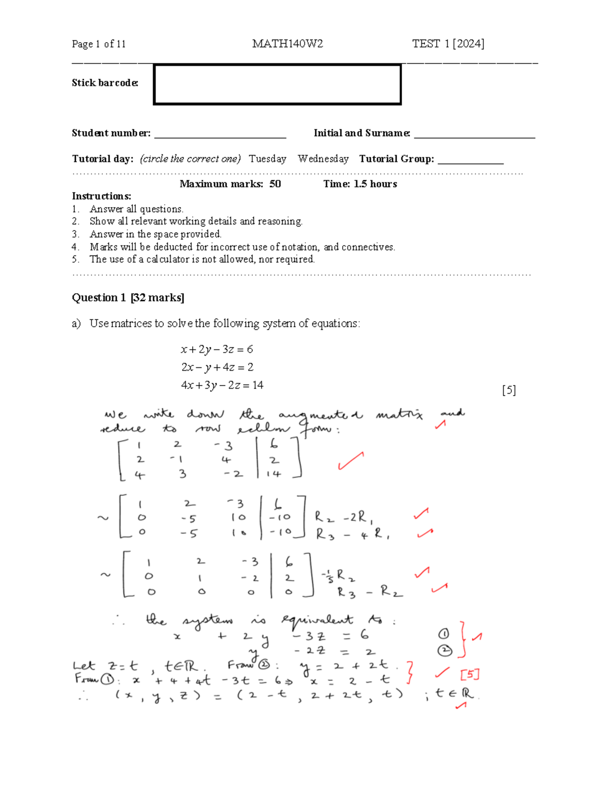 MATH140W2 Test 1 Solutions and Detailed Explanations - Studocu