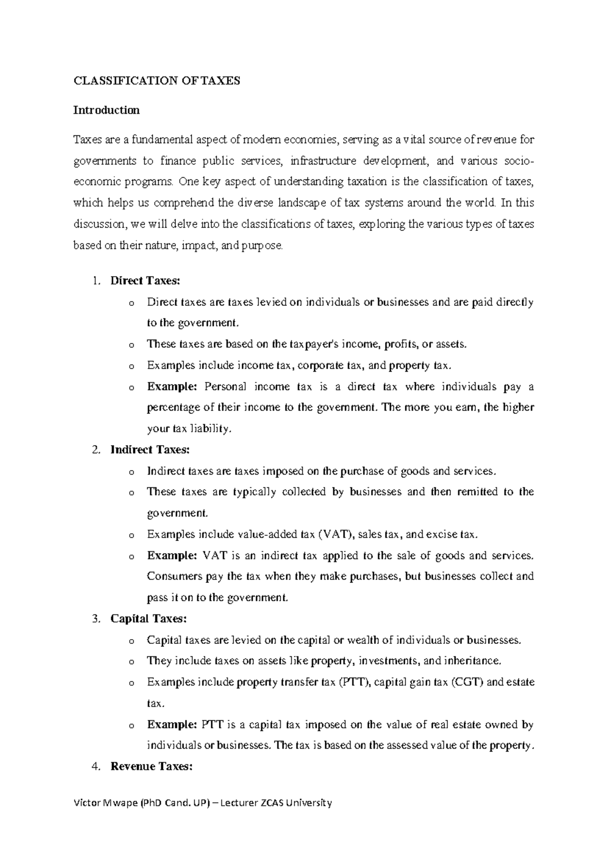 Classification of Taxes: Types and Impacts - ECON 101 - Studocu