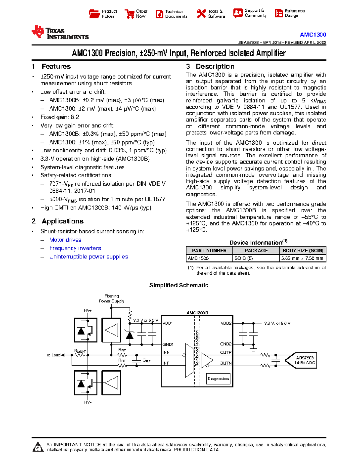 AMC1300 Datasheet: Precision Isolated Amplifier Overview and Specs ...