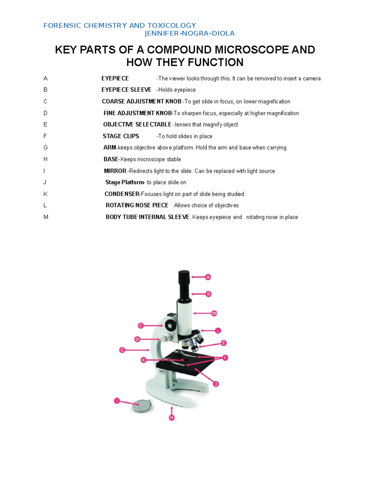 FOR 101: Key Parts of a Compound Microscope and Their Functions - Studocu