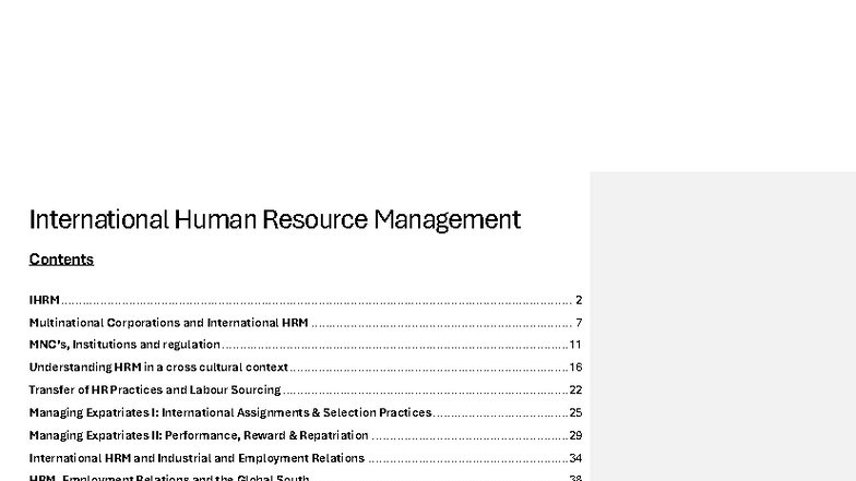 IHRM 101: Comprehensive Notes on International Human Resource ...