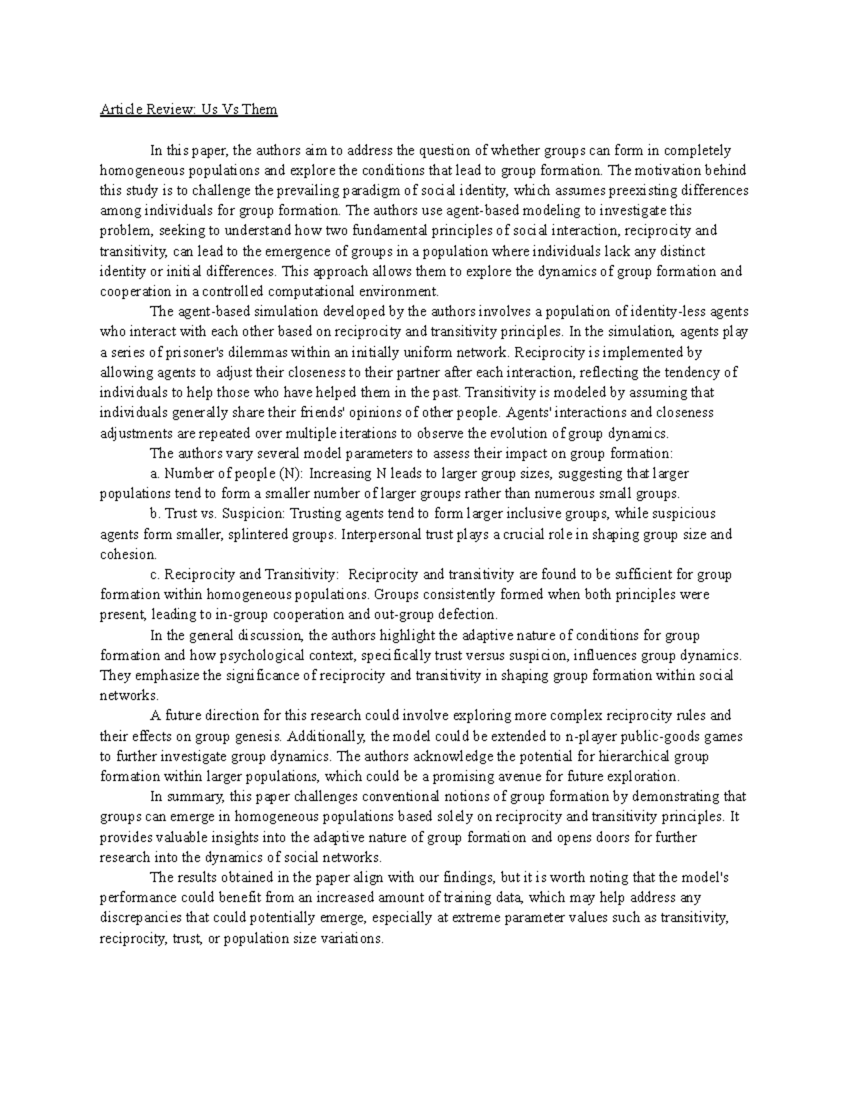 Article Review US VS THEM - Article Review: Us Vs Them In this paper ...