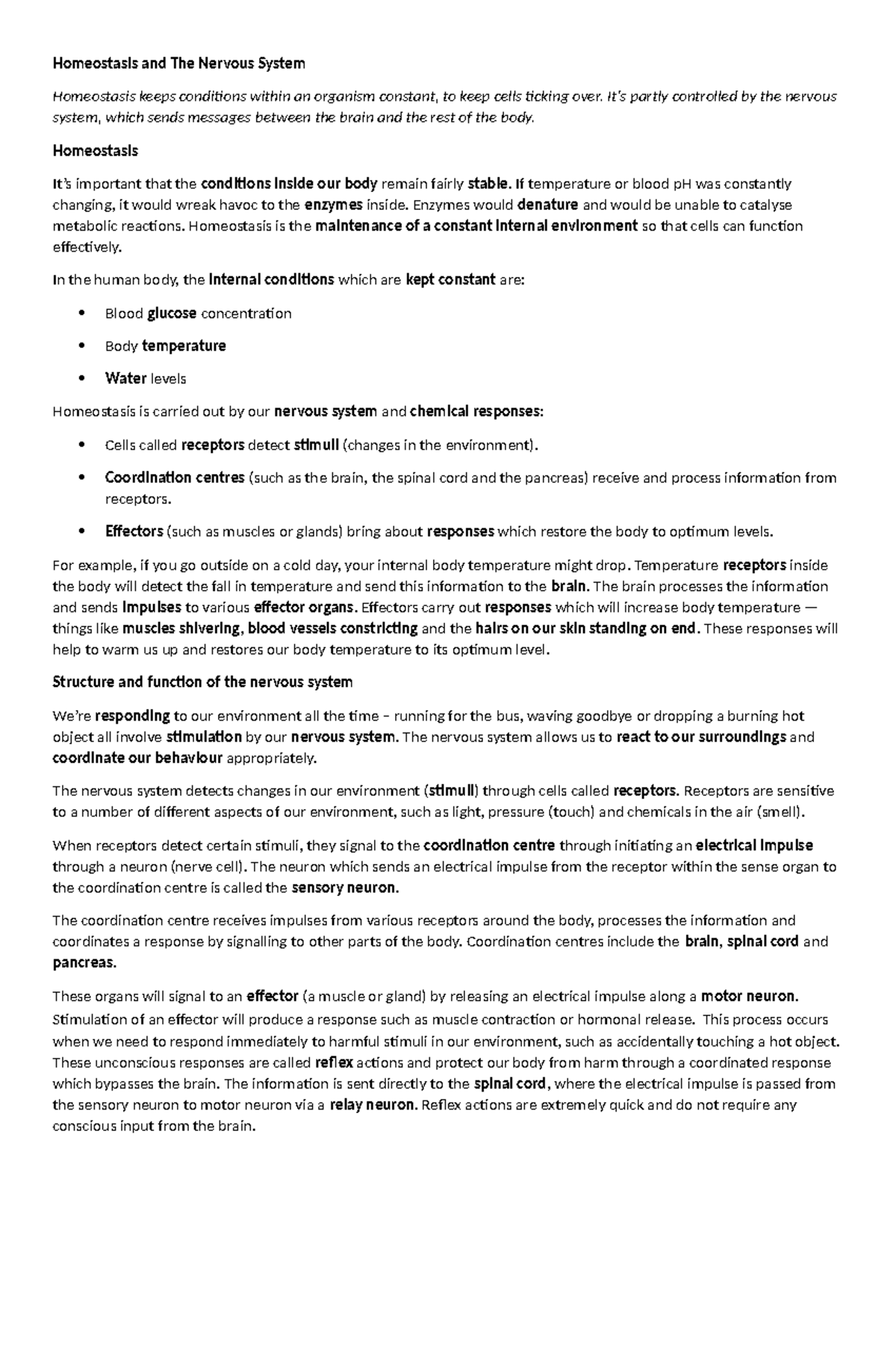 Homeostasis and The Nervous System - Homeostasis and The Nervous System ...