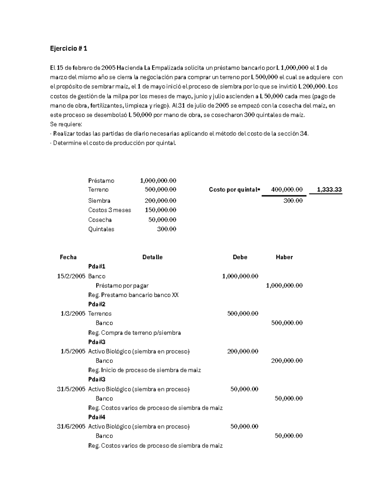 Contabilidad Biológica: Ejercicios y Asientos Contables (Activo ...