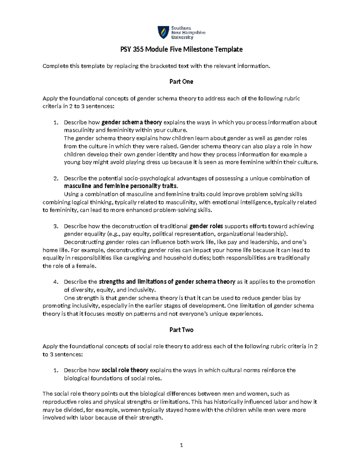 PSY 355 Module Five Milestone Template- completed - Part One Apply the ...