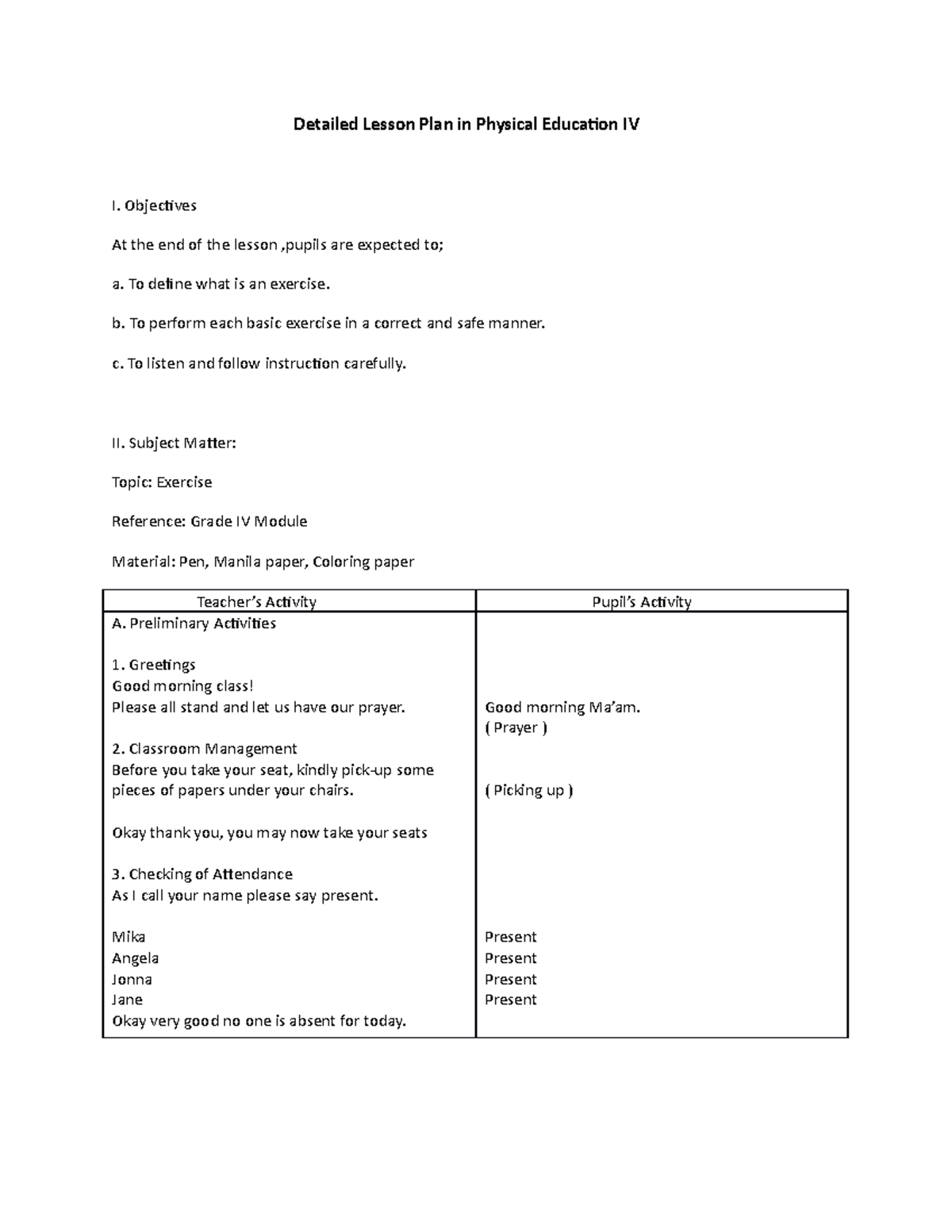 Detailed LP IN PE IV - LESSON PLAN - Detailed Lesson Plan in Physical ...