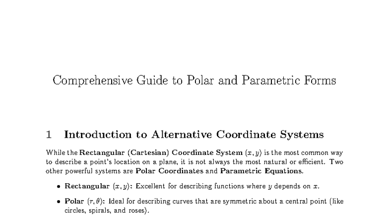 Comprehensive Guide to Polar and Parametric Forms (MATH 101) - Studocu