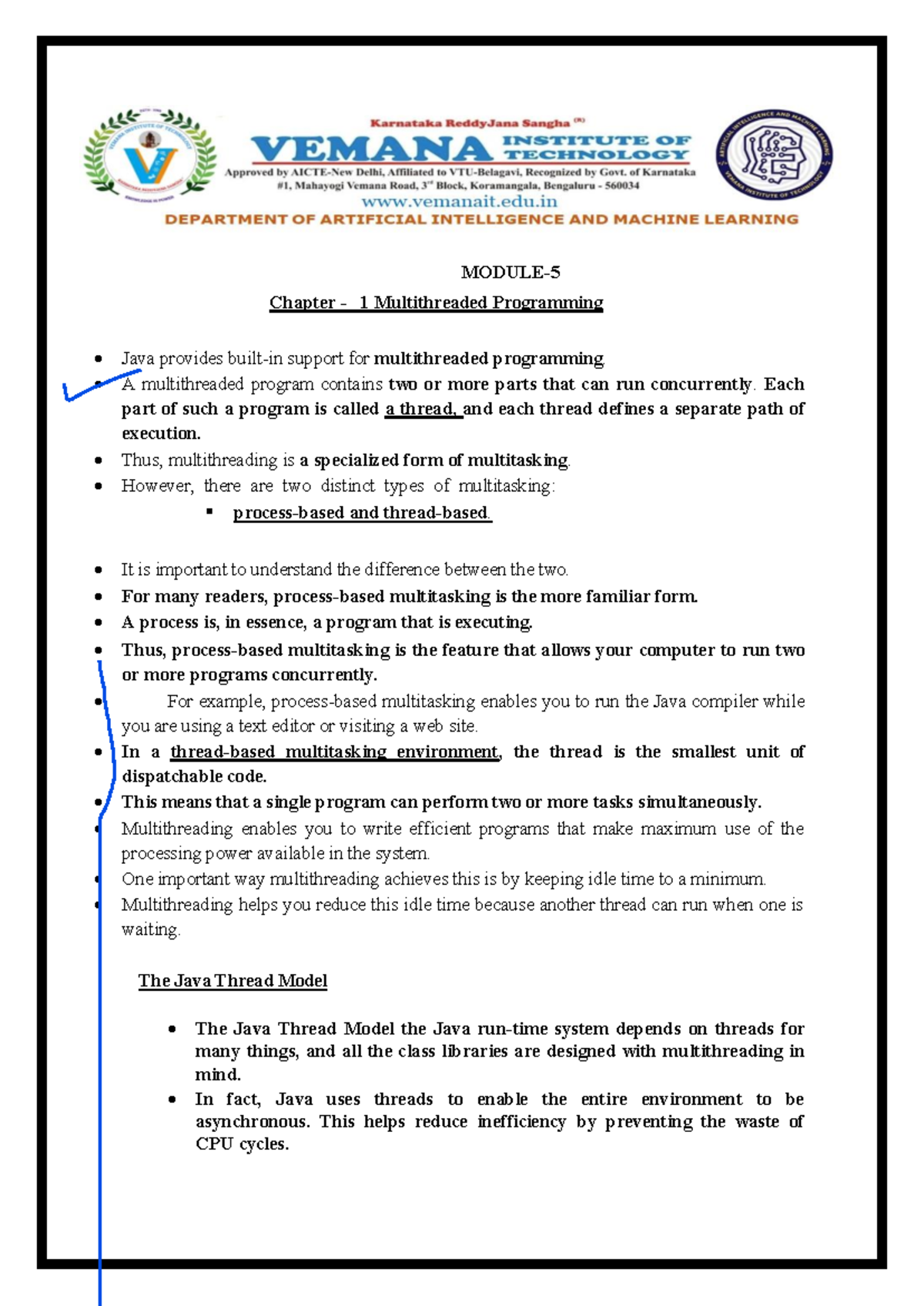 Chapter 1: Multithreaded Programming in Java - MOD5 BCS304 Notes - Studocu