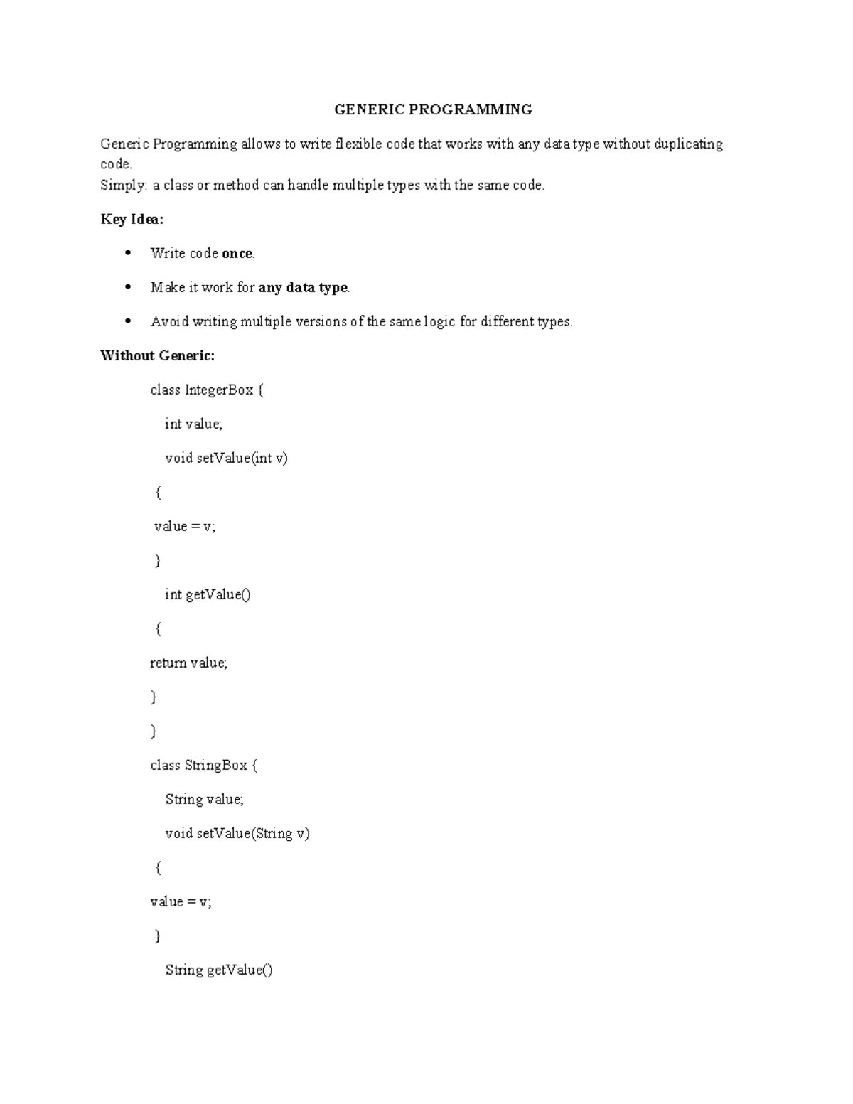 4.3 Generic Programming: Writing Flexible Code for Any Data Type - Studocu