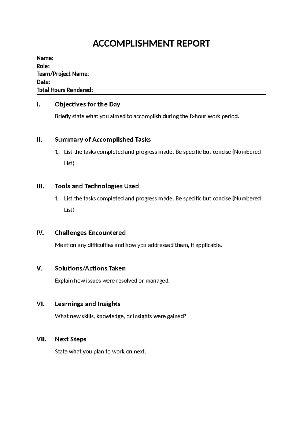 ACCOMPLISHMENT REPORT TEMPLATE: Daily Progress & Insights - Studocu