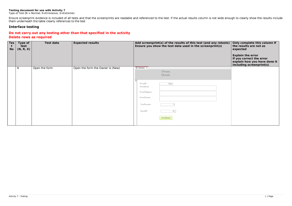 Activity 7 Testing Document: N Test Results & Evidence - Studocu