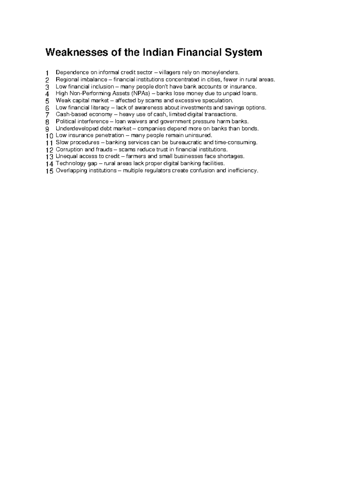 Weaknesses of Indian Financial System (FIN 101) - Studocu