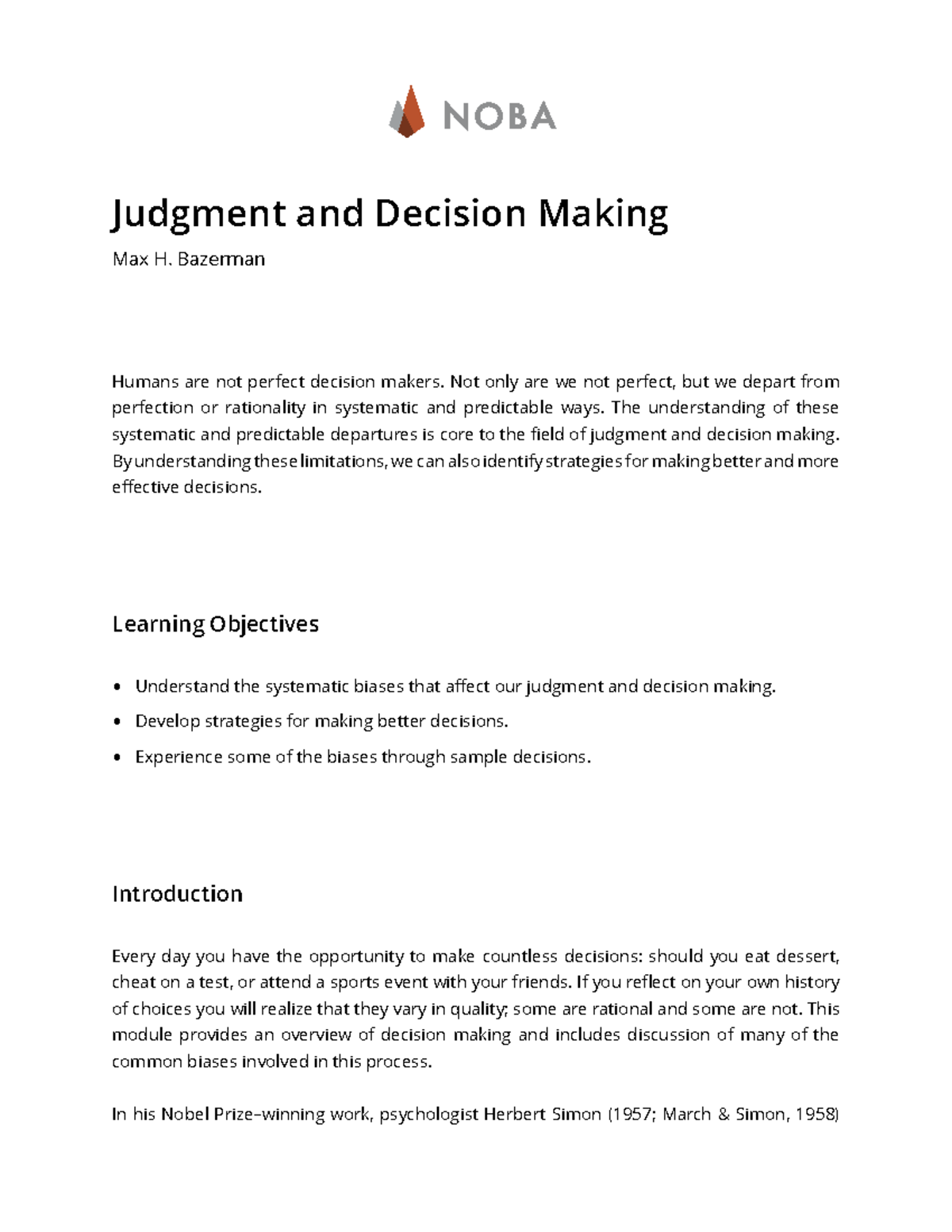 Judgment and Decision Making: Insights from Bazerman's Work - Studocu