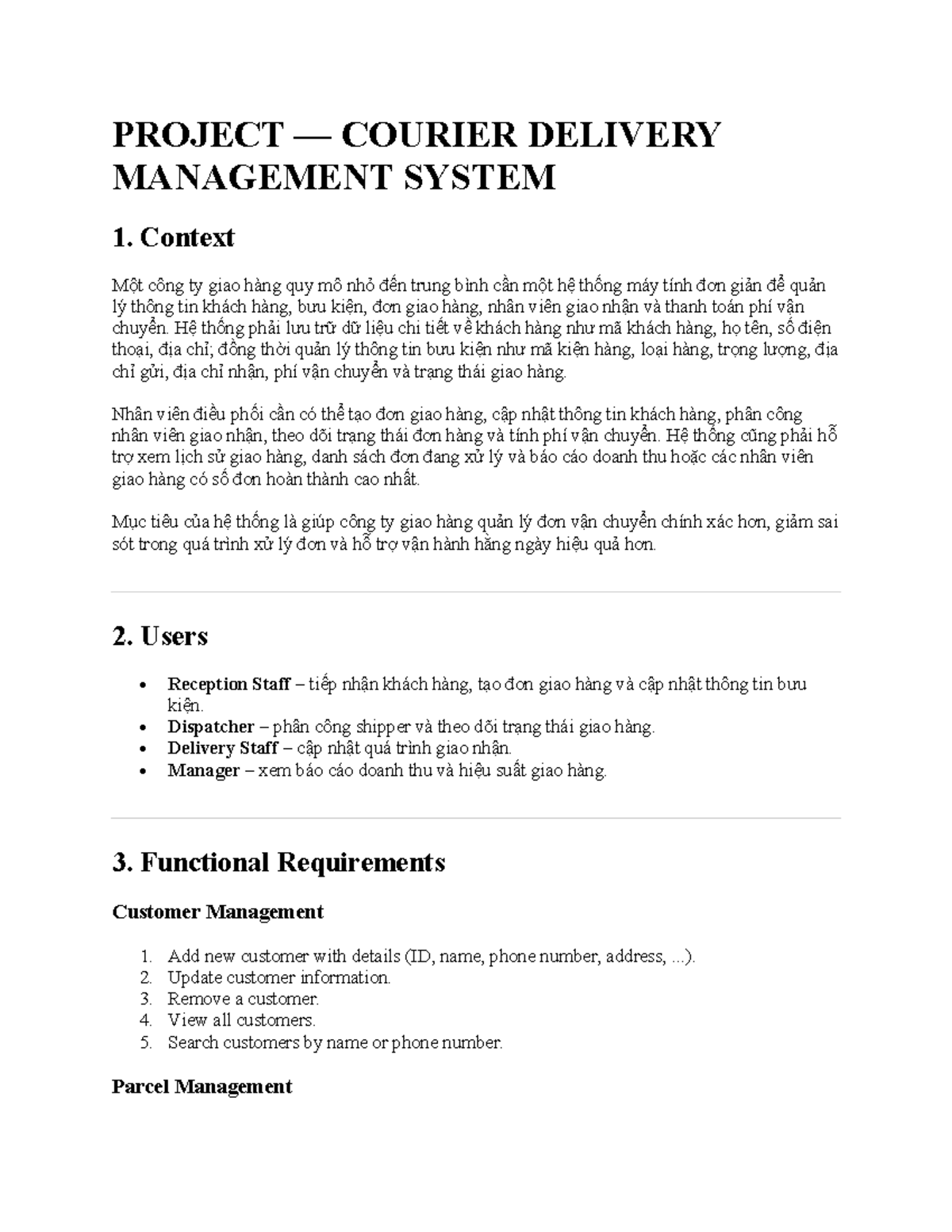 PROJECT — COURIER DELIVERY MANAGEMENT SYSTEM (Final Report) - Studocu