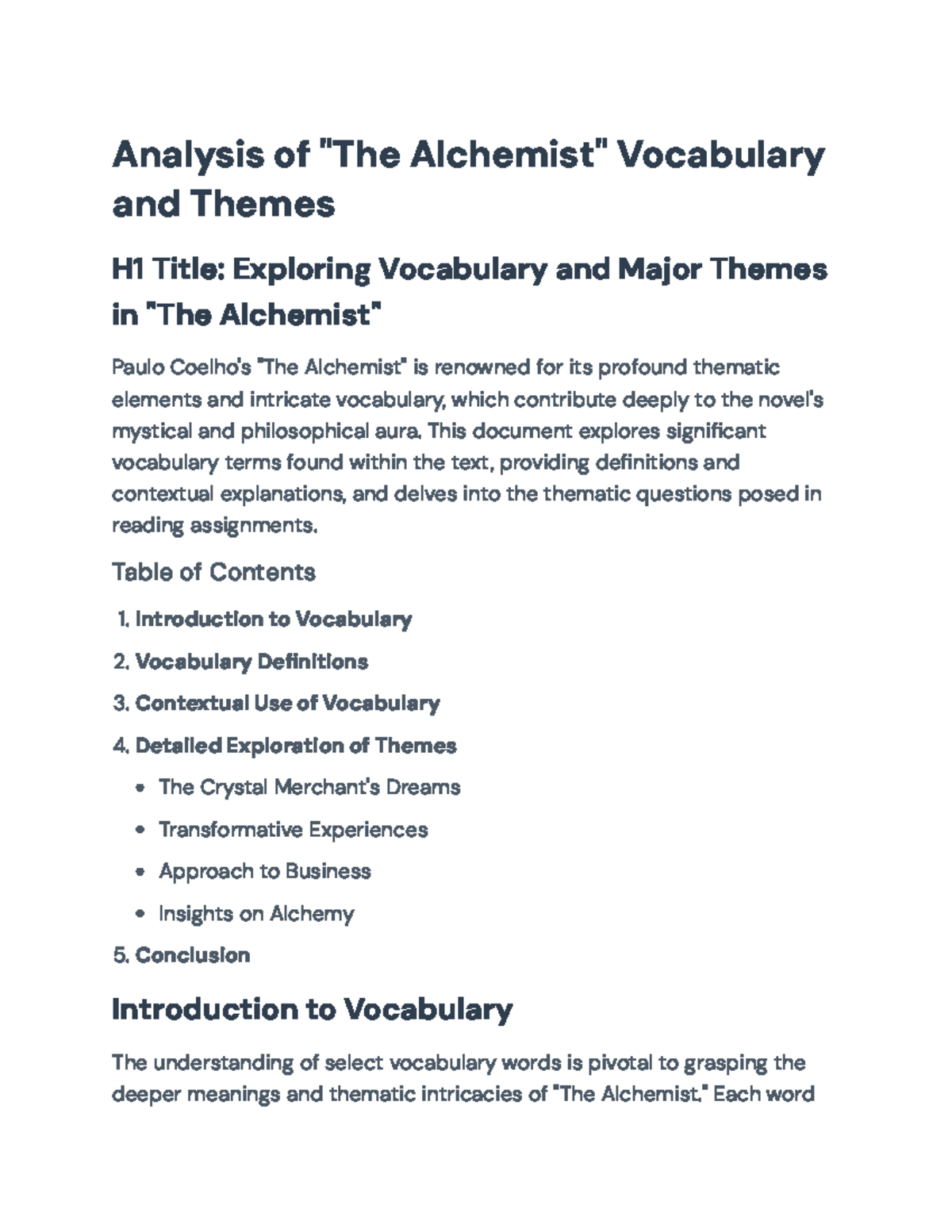 Exploring Vocabulary and Themes in "The Alchemist" (ENG 101) - Studocu