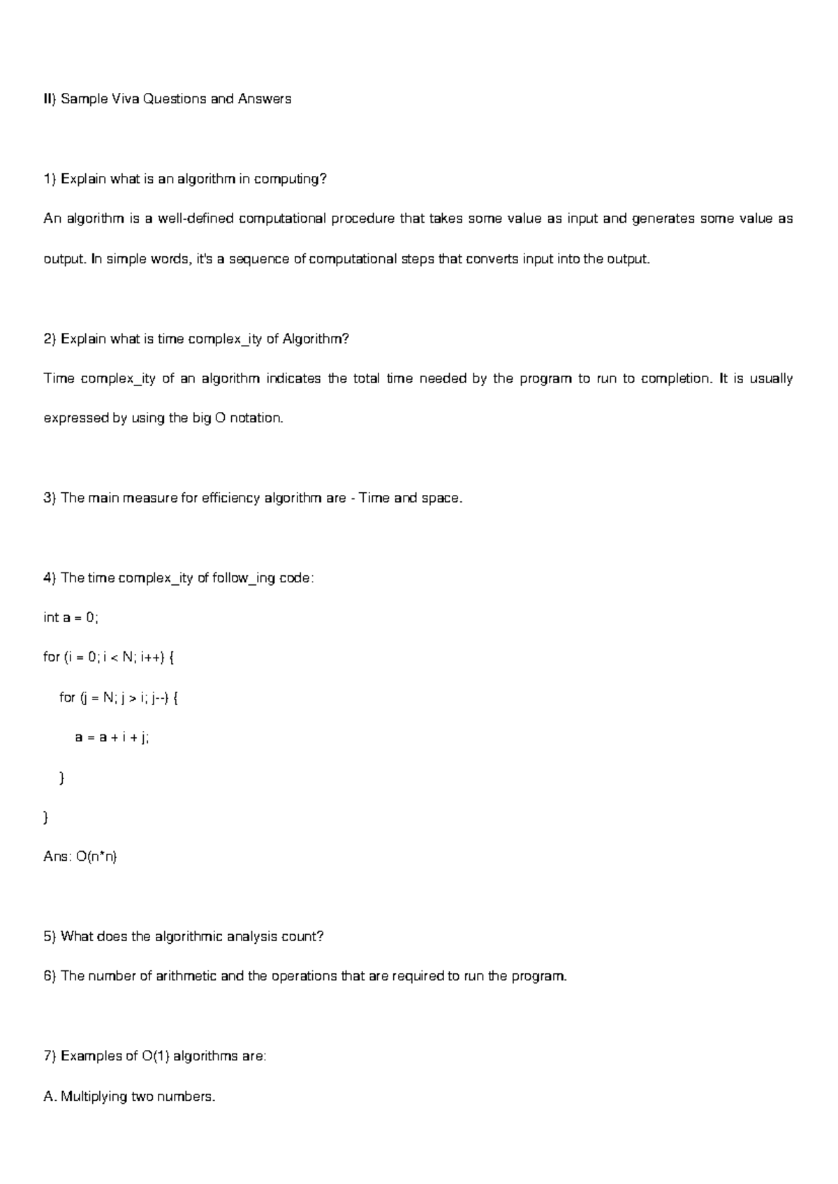 Algorithm Viva Questions and Answers (CS101) - Studocu