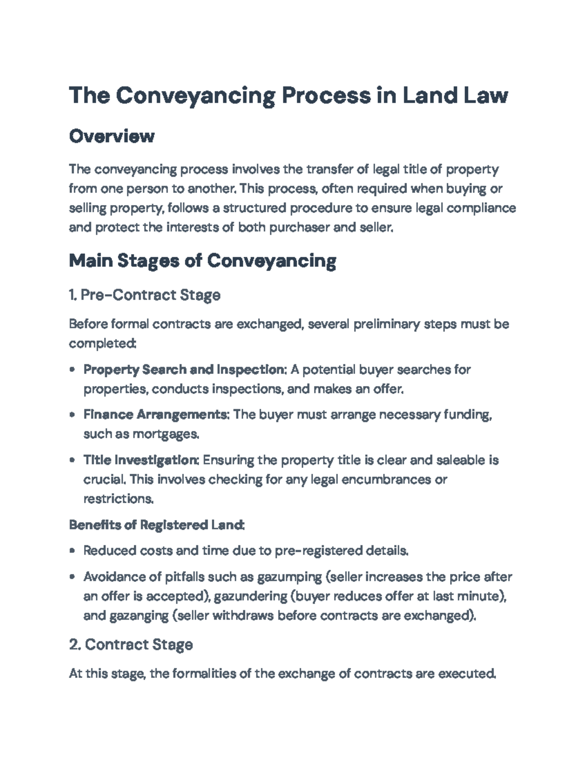 Conveyancing Process in Land Law: Stages and Legal Requirements - The ...