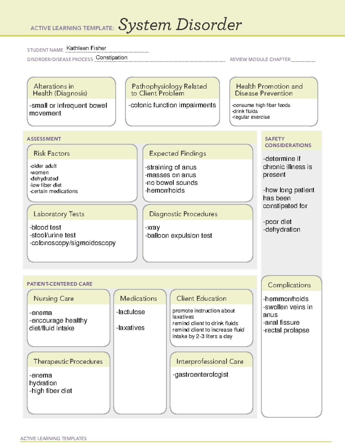Constipation System Disorder Review - Active Learning Template - Studocu