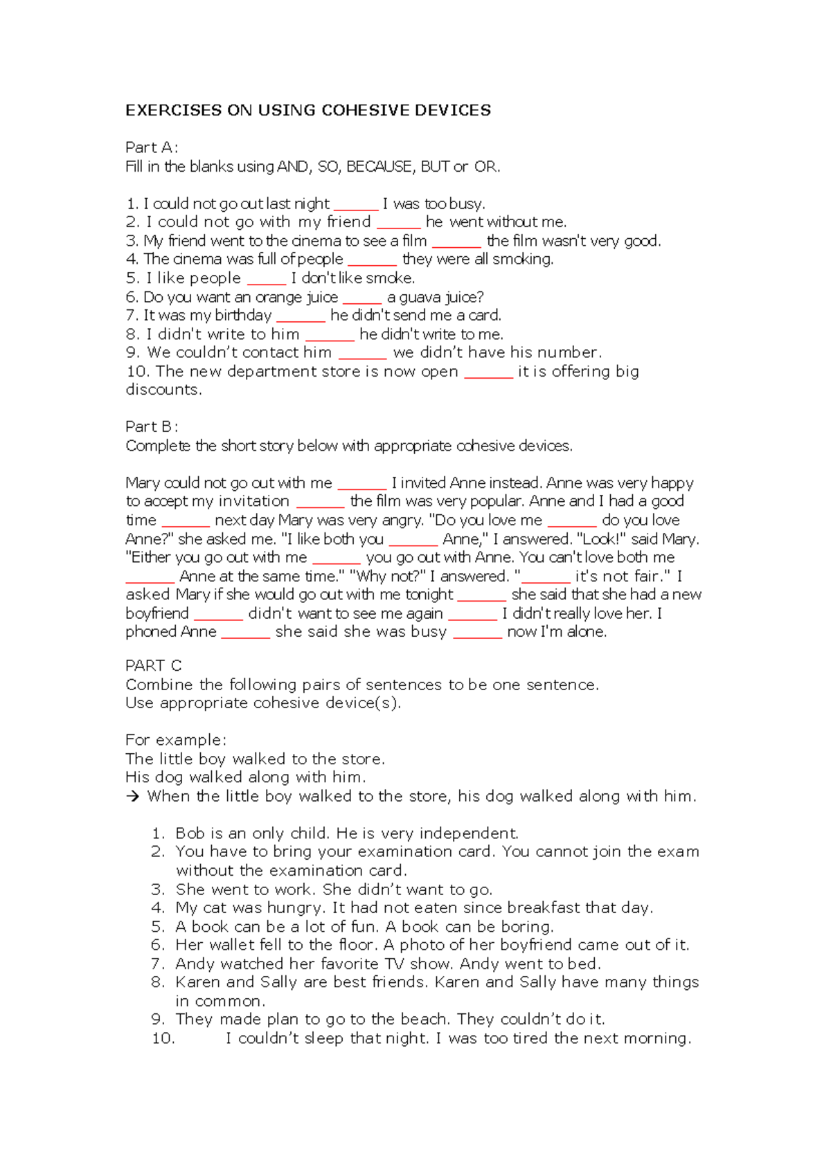 Exercises on Cohesive Devices: Practice for Essay Writing Skills - Studocu