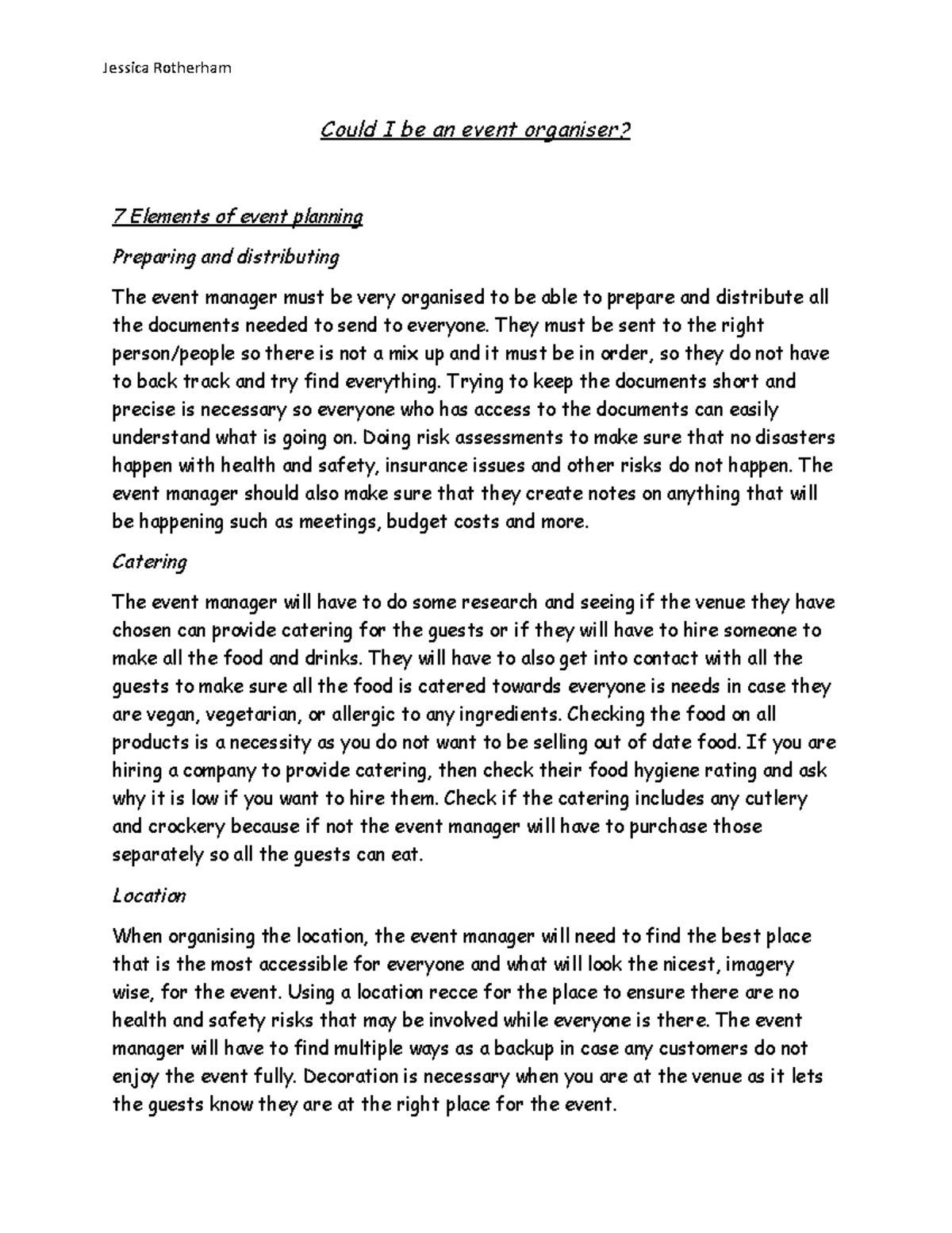 Event Organiser Skills and Responsibilities Overview - Studocu