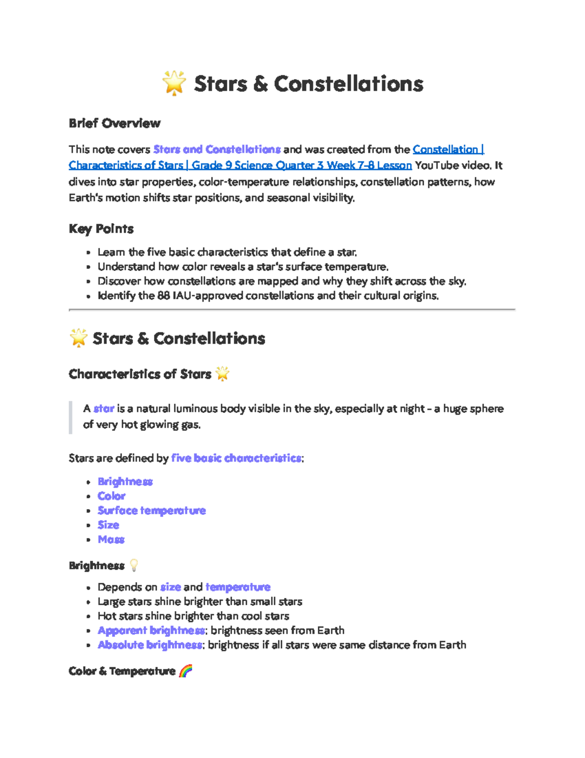 Grade 9 Science: Constellation Characteristics Overview (Q3 W7-8) - Studocu