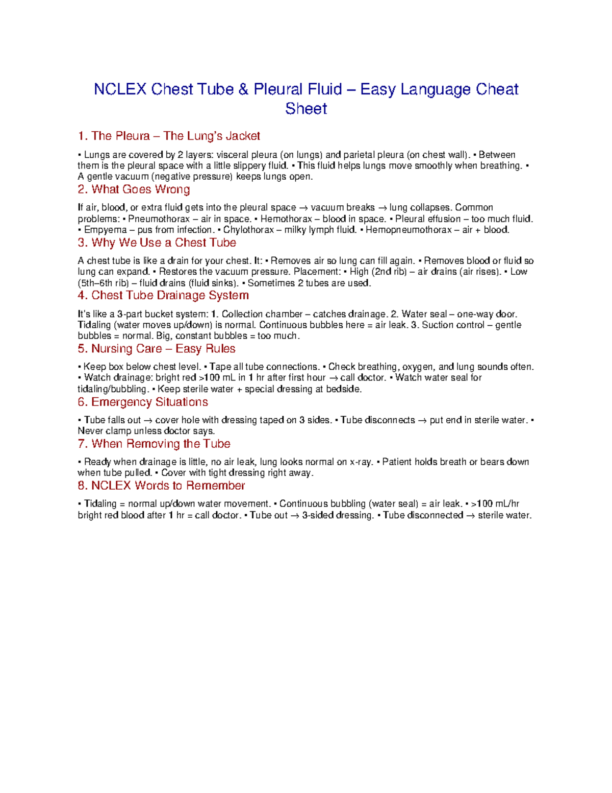 NCLEX Chest Tube Pleural Fluid Cheat Sheet: Key Points & Care Tips ...