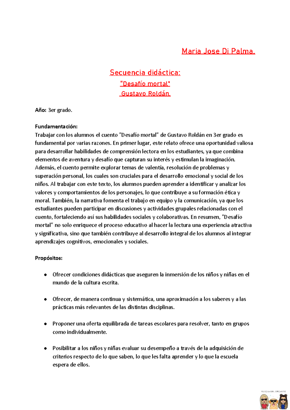 Secuencia Didáctica: "Desafío Mortal" para 3er Grado - María José Di Palma - Studocu