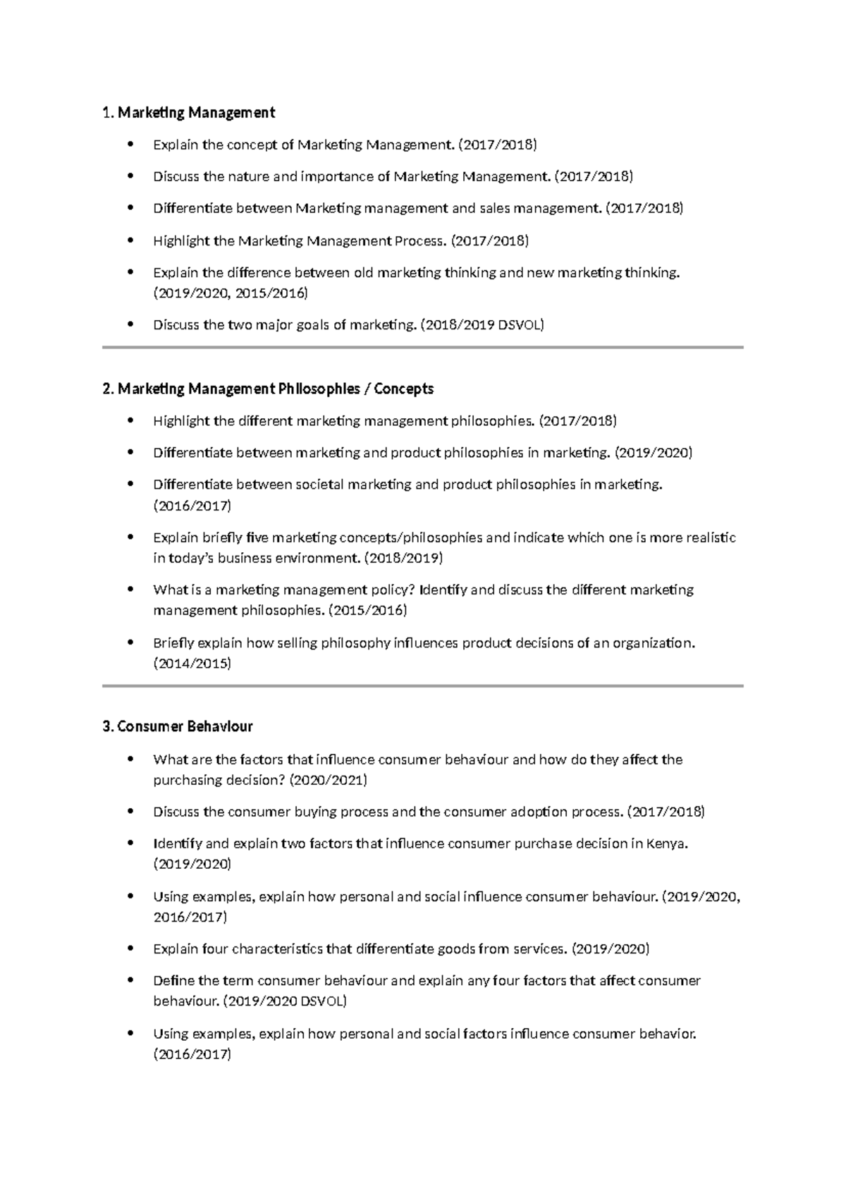BBA Summary Questions: Marketing Management & Consumer Behavior DSVOL ...