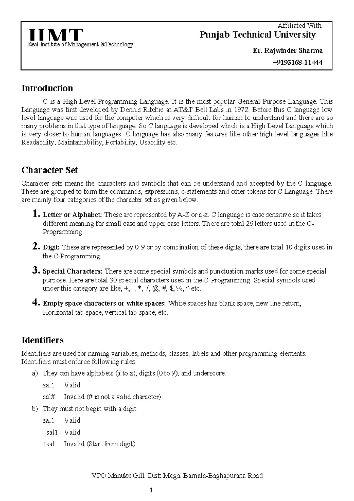 C Programming Notes: A Comprehensive Guide for IIMT PTU Students - Studocu