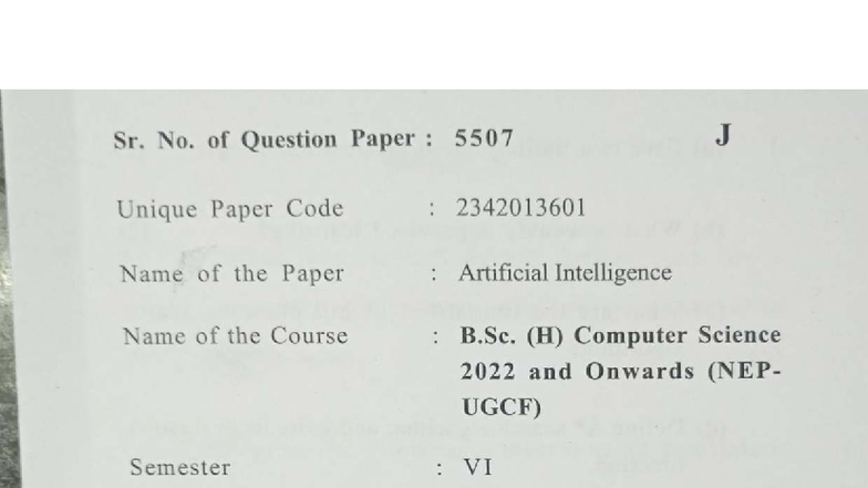 AI Ques Paper 2025 - B.Sc. (H) Comp Sci Sem VI - QP 5507 - Studocu