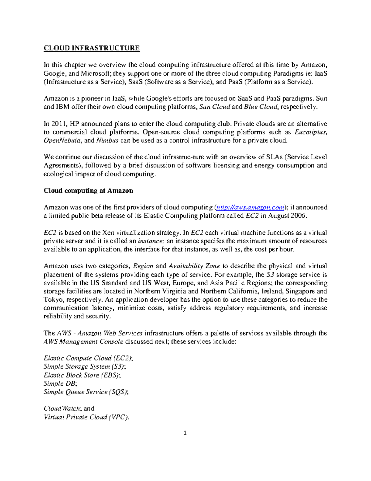 CLOUD INFRASTRUCTURE: Overview of IaaS, SaaS, and PaaS Services - Studocu