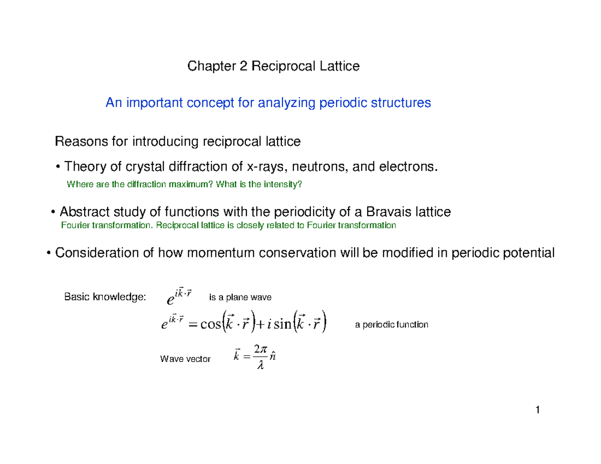 Chapter 2 - Reciprocal Lattice: Analyzing Periodic Structures in Physics - Studocu