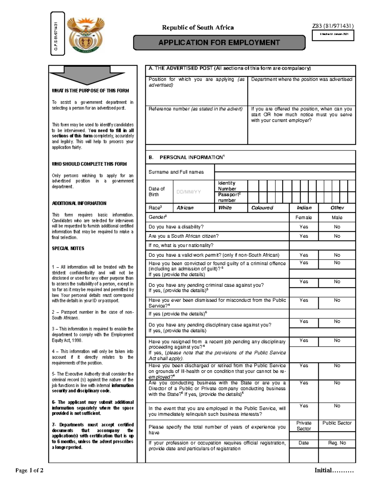 Z83 Employment Application Form (Effective Jan 2021) - Studocu