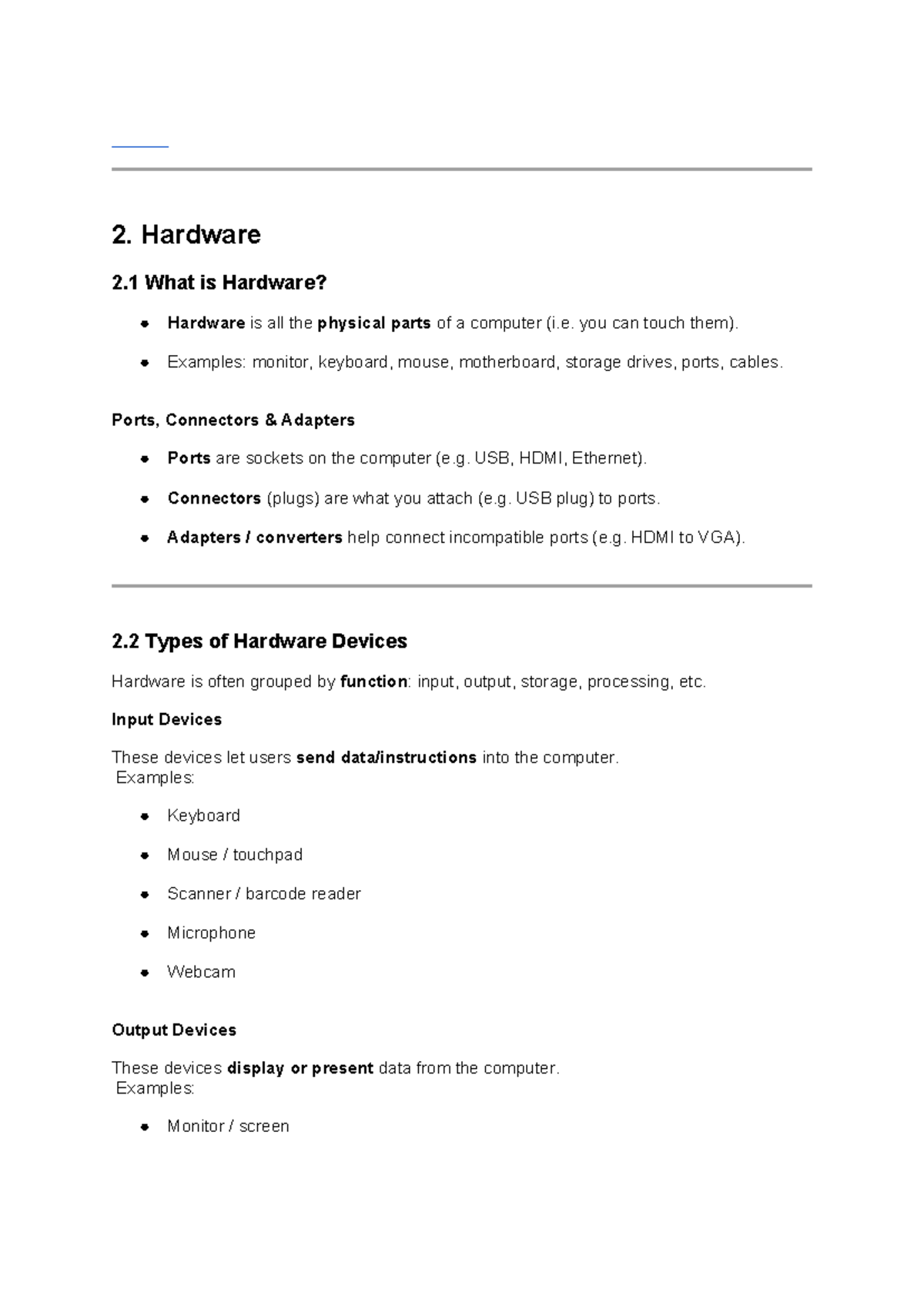 Grade 11 Hardware Notes: Understanding Components & Interactions - Studocu