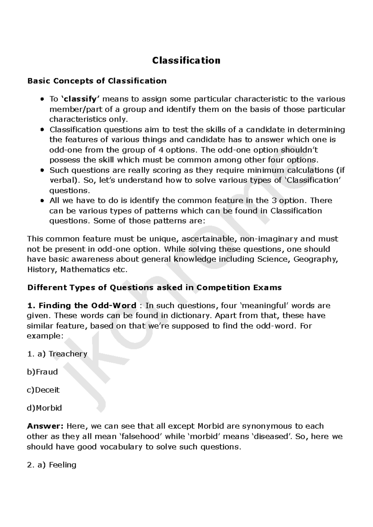 Classification Concepts and Patterns for Competitive Exams (SSC) - Studocu