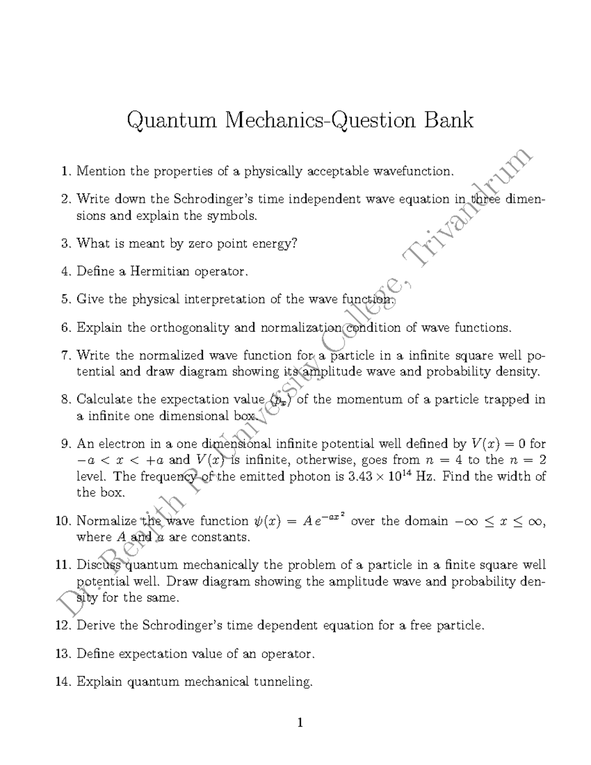 Quantum Mechanics QBank: Key Concepts & Problems for Study - Studocu