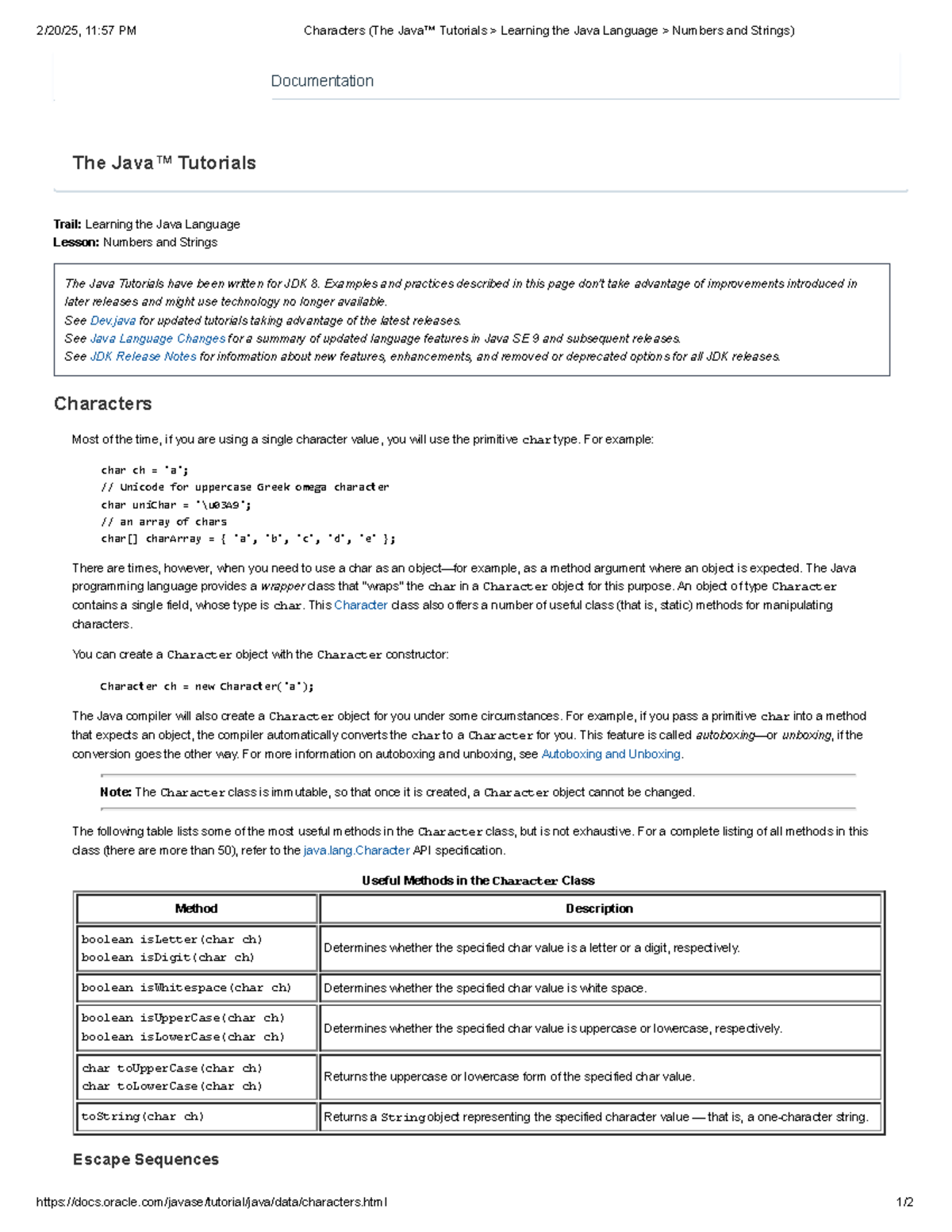 Java 8 Tutorials: Lesson on Characters, Numbers & Strings - Studocu