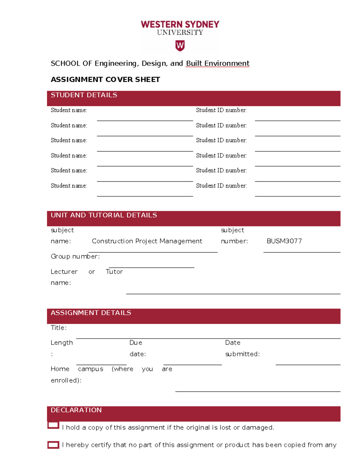 BUSM3077 Construction Project Management Sample PMP Progress Report ...