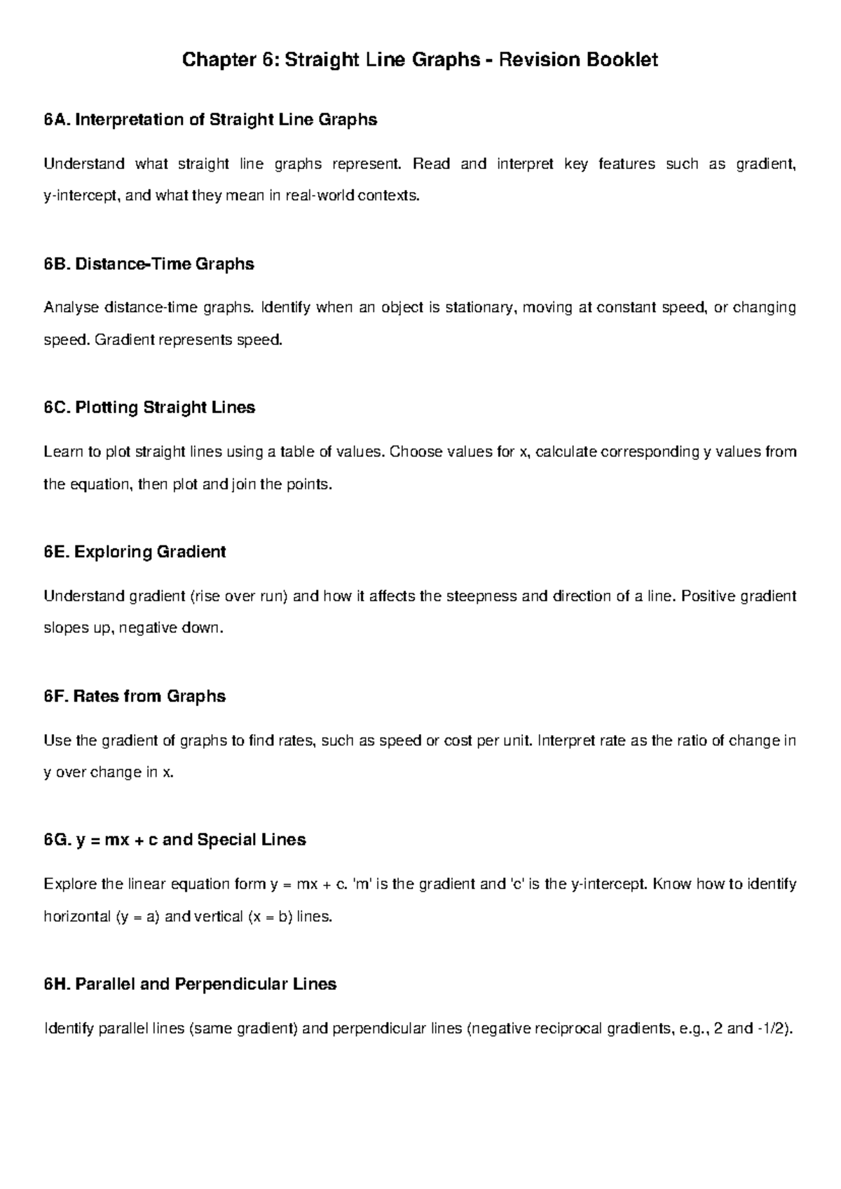 Chapter 6: Straight Line Graphs Revision Guide 6A-6H - Studocu