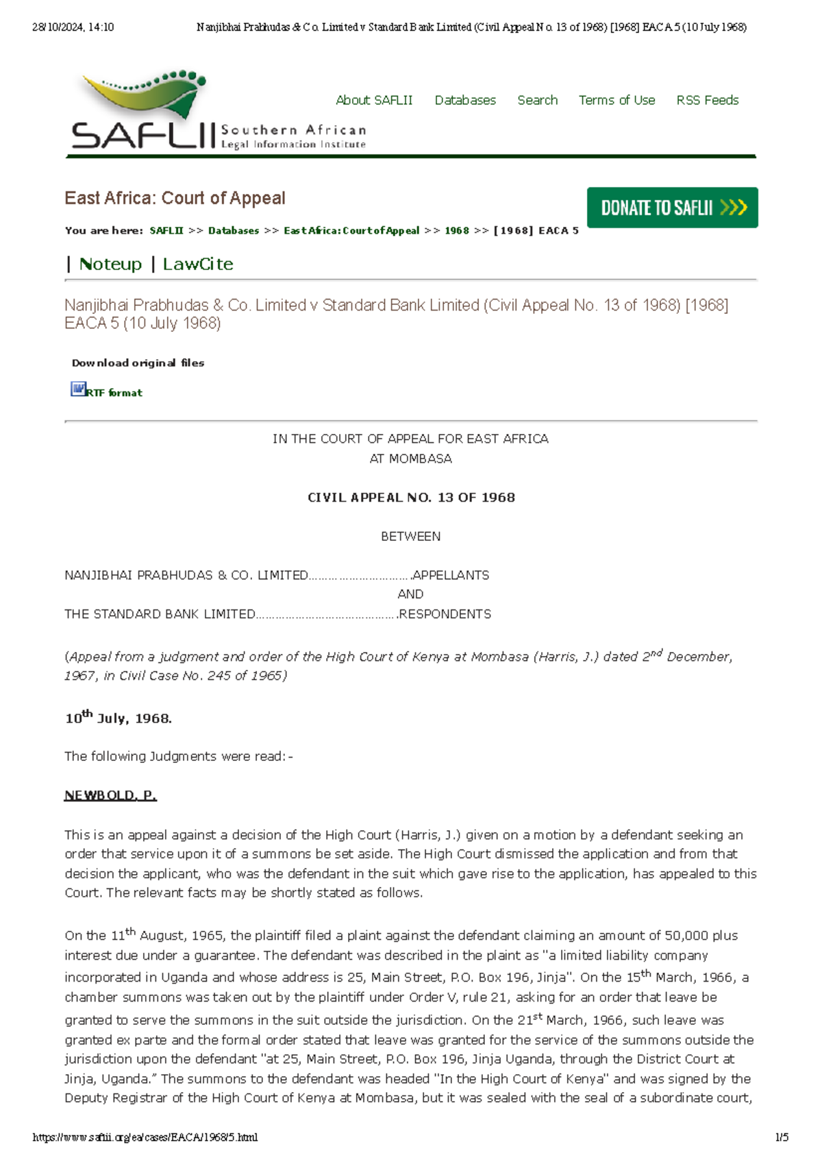 **Nanjibhai Prabhudas & Co. Ltd v Standard Bank Ltd (Civil Appeal No. 13 of 1968) EACA Case ...