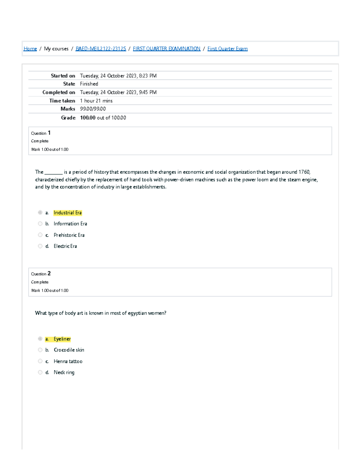 MEIL 2122 First Quarter Exam Review and Answers - Studocu