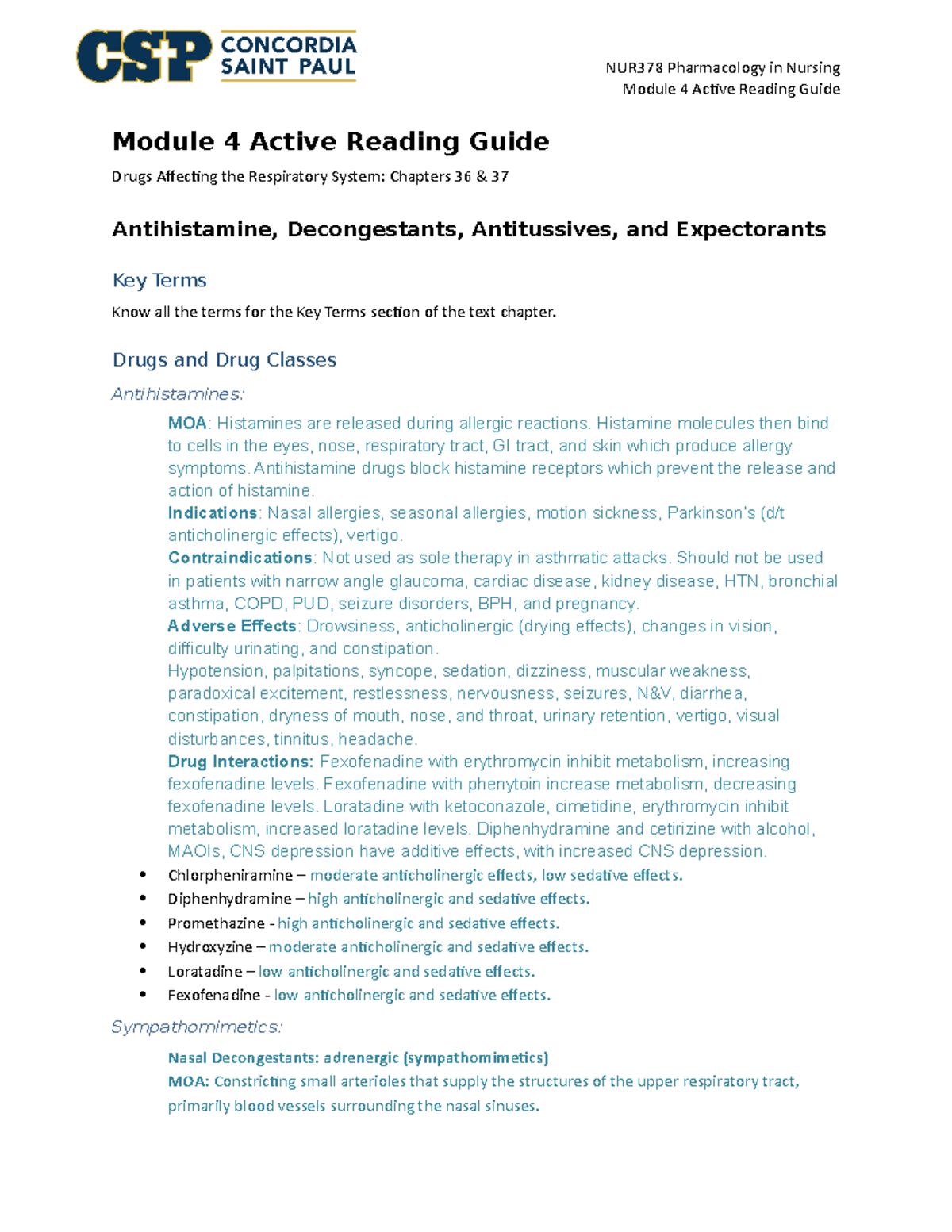 Module 4 Active Reading Guide: Respiratory Drugs Overview - Studocu