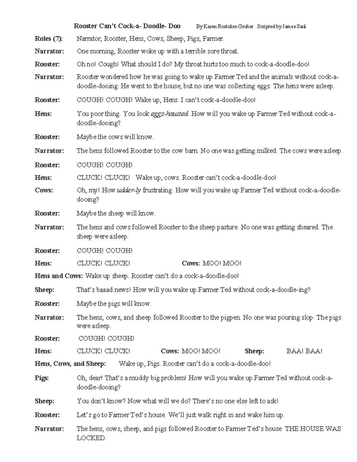 Rooster Can't Cock-a-Doodle-Doo: A Scripted Play (RT JS) - Studocu