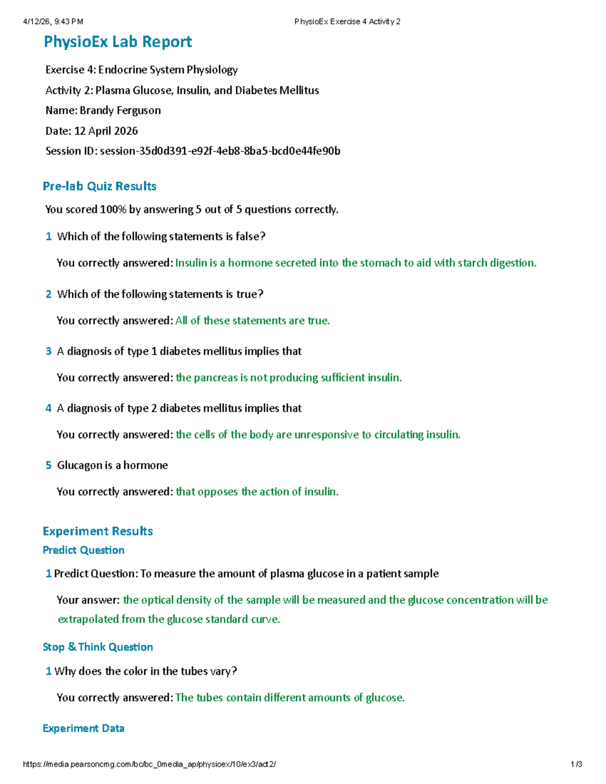 PhysioEx Lab Report: Exercise 4 - Endocrine System Physiology - Studocu