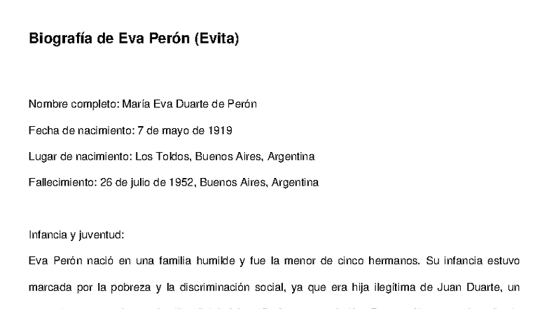 Biografia Eva Peron - Biografía de Eva Perón (Evita) Nombre completo ...