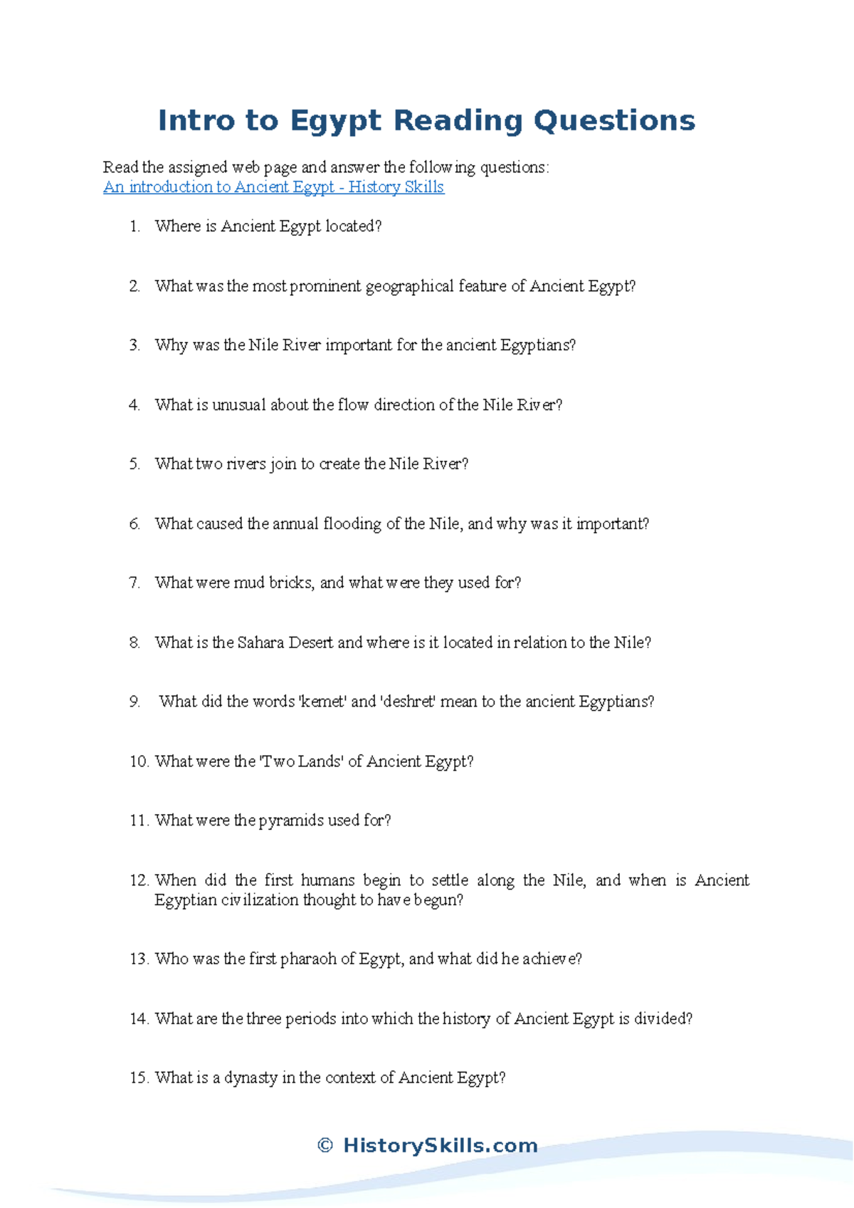 HIST101: Intro to Egypt Reading Questions and Answers - Studocu