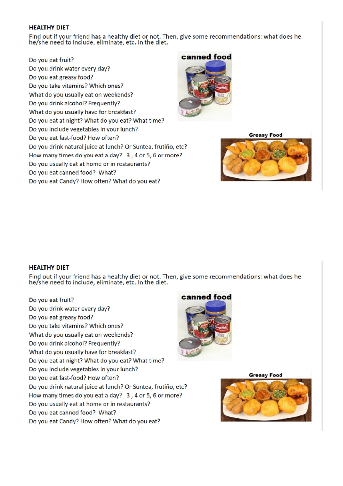 Healthy Diet Survey - Recommendations for English Class A1 - Studocu